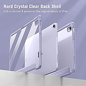 Fintie Hybrid Slim Case for iPad Air 5th Generation (2022) / iPad Air 4th Generation (2020) 10.9 Inch - [Built-in Pencil Holder] Shockproof Cover with Clear Transparent Back Shell, Lilac Purple