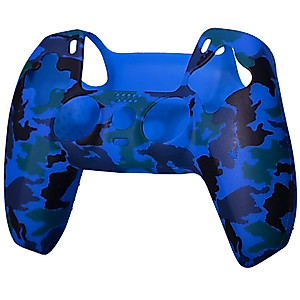 9CDeer 1 Piece of Silicone Transfer Print Protective Cover Skin + 10 Thumb Grips for PlayStation 5 / PS5 Controller Paint Blue