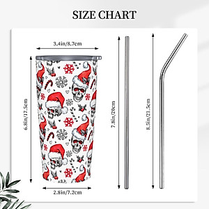 DreamStar Merry Christmas Skull 20oz Insulated Tumbler With Flip Lid And Straw Stainless Steel Cup Travel Tumbler Coffee Mug