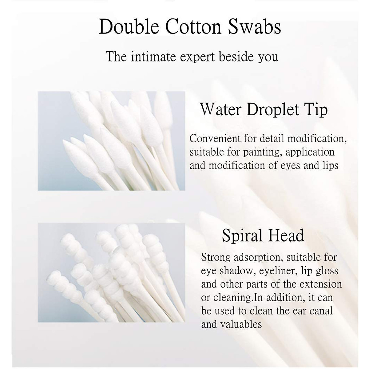 Cotton Swabs 800 Pieces, Double Precision Tips with Paper Stick, 4 Packs of 200 Pieces (Pointed+Spiral Head)