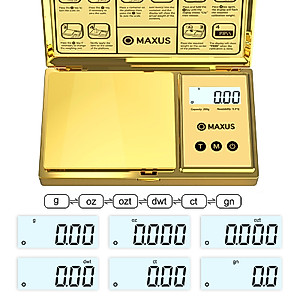 Digital Gram Scale with 200g x 0.01g Capacity, Stylish Gold Plated Cover and Platform for Accurate and Precise Weighing of Jewelry, Grains, and Food in Grams and Ounces