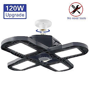 FASCINATE LED Garage Lights 120W, Garage Lighting Deformable E26/E27 LED 12000lm Bright LED Adjustable Ceiling Garage Light Bulb, LED Light for Garage, Barn, Warehouse,Workshop, No Installation