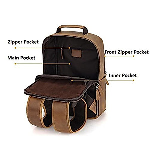 Syewekym Genuine Leather Backpack Multifunctional 15.6 inch Laptop Business Rucksack with USB Large Capacity Backpack (Coffee)