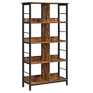 VASAGLE Industrial 8-Compartment Bookshelf, 4-Tier Bookcase with 8 Open Slots, Display Storage Rack, for Office, Living Room, Bedroom, 31.5 x 13 x 58.7 Inches, Rustic Brown and Black ULLS105B01
