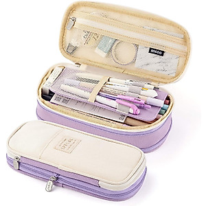 Generic Trendy Large Capacity Zipper Pencil Case Pen Pouch Bag Office Student Canvas Stationery (purple), tc001