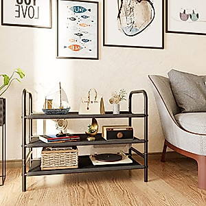 Huhote Shoe Rack 3 Tiers Freestanding Shoe Storage Shelf, Modern Shoe Organizer Multi-Purpose Use with Washable Polyester Fabric Storage Rack for Closet, Entryway, Hallway, Bedroom, Living Room