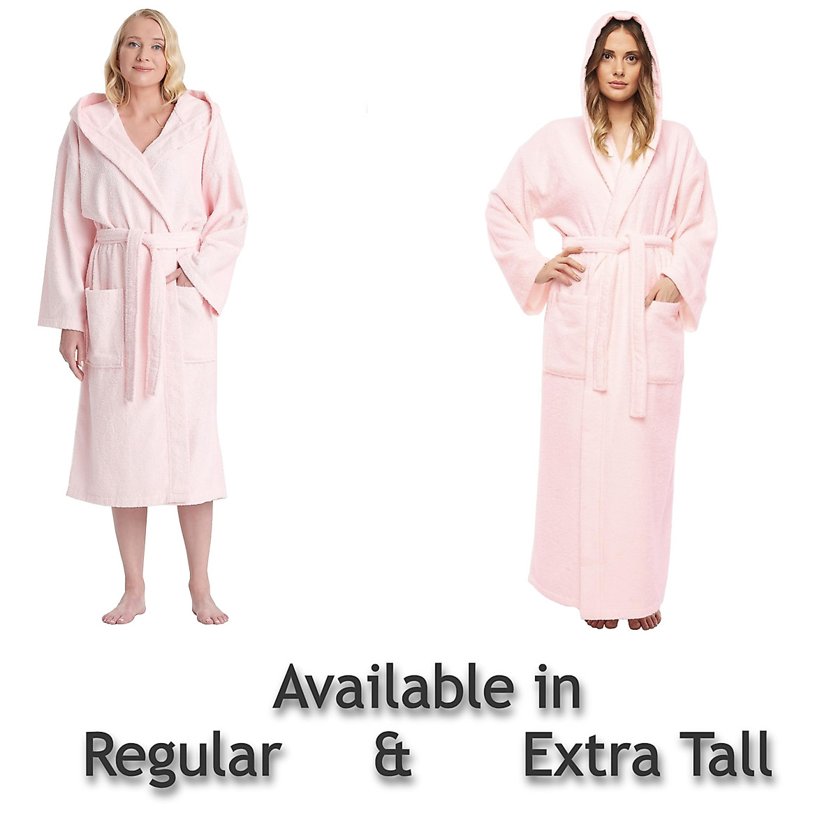 Arus Women's Hooded Classic Bathrobe Turkish Cotton Robe, Small-Medium, Pink
