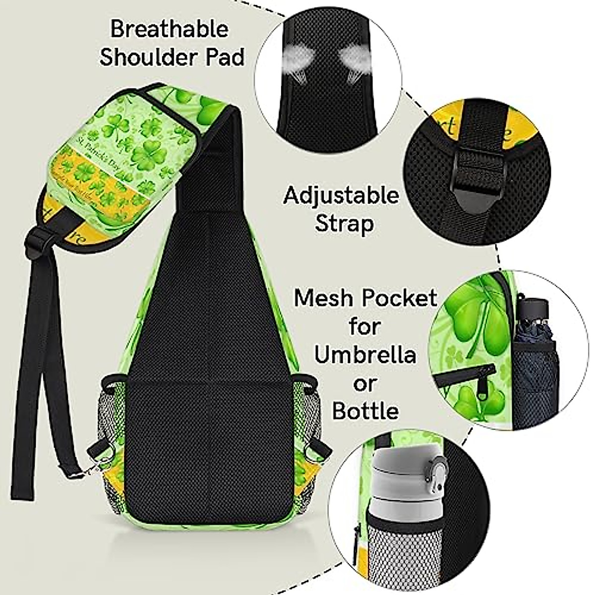 St. Patrick's Day Sling Backpack St. Patrick's Day Crossbody Bag Hiking Backpack Casual Daypack