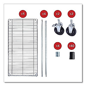 Alera SW653618SR 36 in. x 18 in. x 72 in. Five-Shelf Wire Shelving Kit with Casters and Shelf Liners - Silver