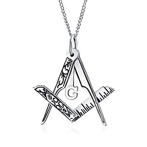 Bling Jewelry Masonic Freemason Foldable Compass Pendant Necklace For Women Oxidized .925 Sterling Silver With Chain