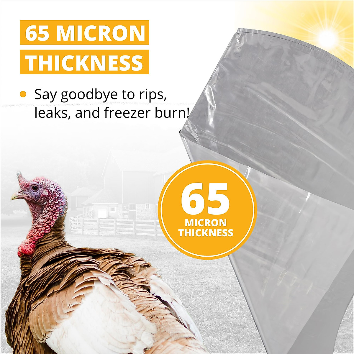 Stromberg's Large Turkey Heat Shrink Clear Bags, Freezer-Safe, BPA & BPS Free Bags with 65 Micron Thickness, Ideal for 25-30 lb Poultry, 18"x32", 100 Pack