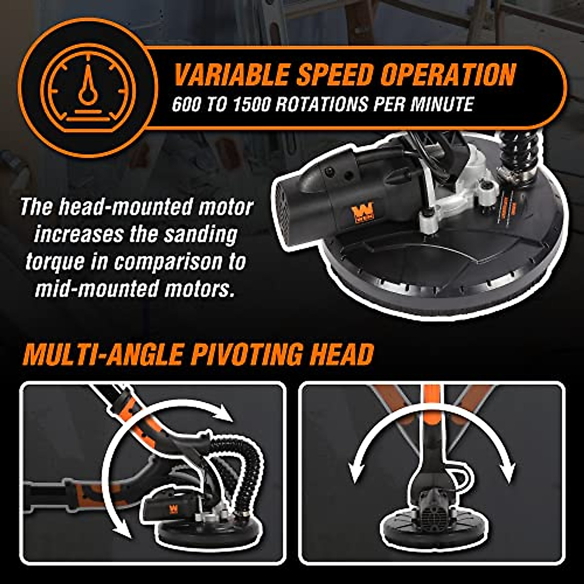 WEN 6369 Variable Speed 5 Amp Drywall Sander with 15' Hose