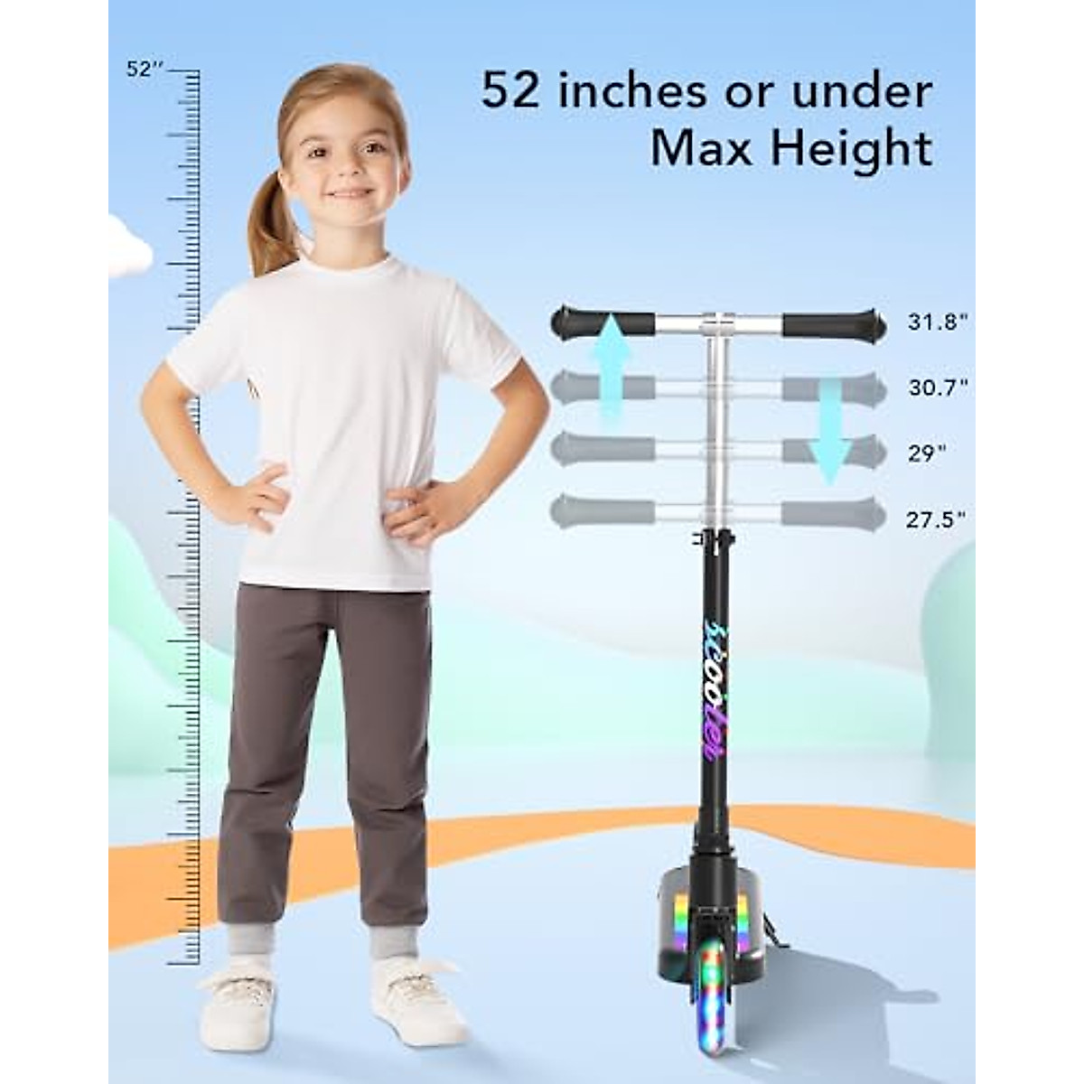 ANHAO Electric Scooter for Kids Ages 6-12 (Mainly 6-10), Kids Electric Scooter with Adjustable Height, Flash Wheel, Kick Scooter for Kids up to 110 lbs, up to 6mph