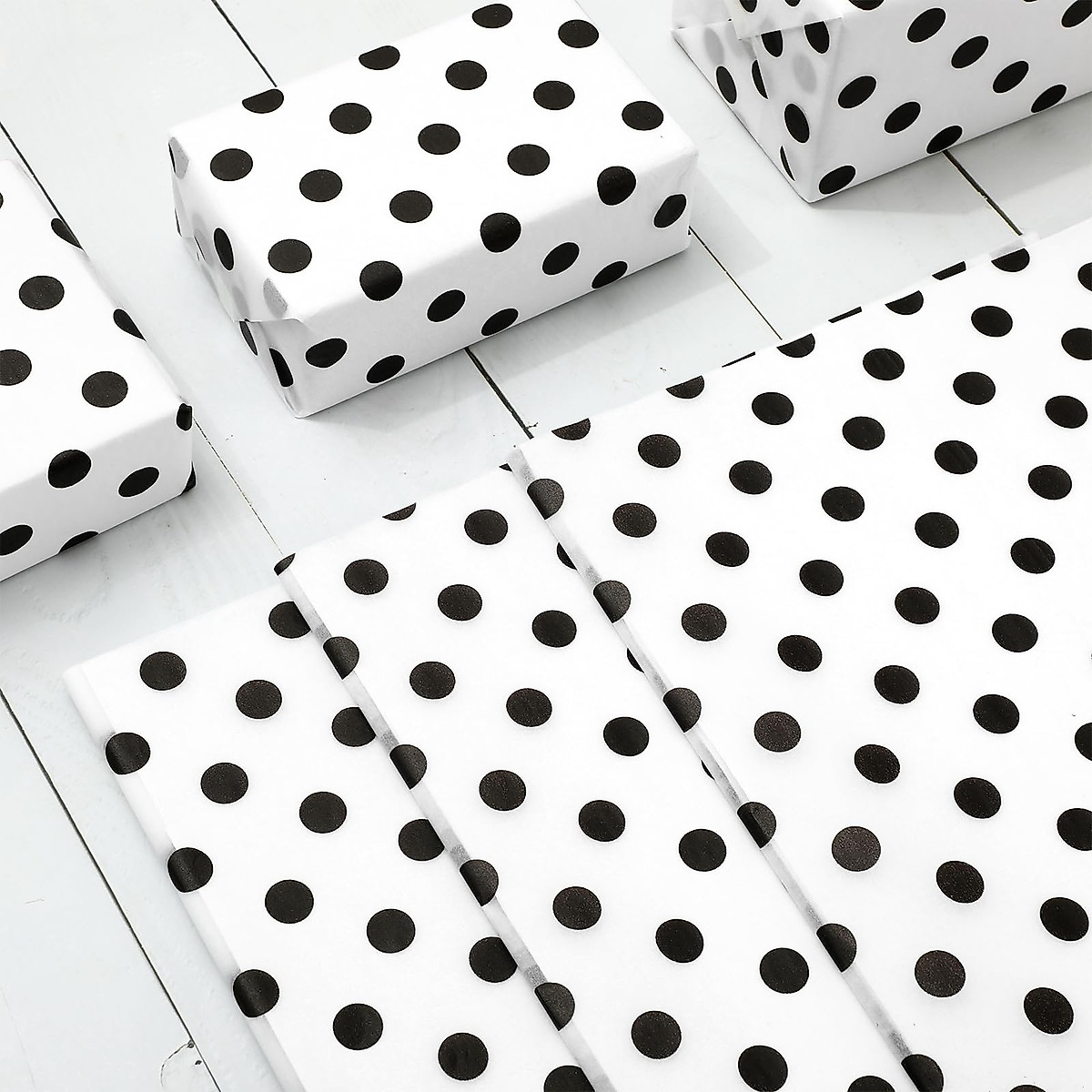 Whaline 100 Sheets Polka Dot Tissue Paper Gift Wrapping Paper White Black Art Paper for Birthday Baby Shower Party DIY Crafts Supplies, 14 x 20 Inch