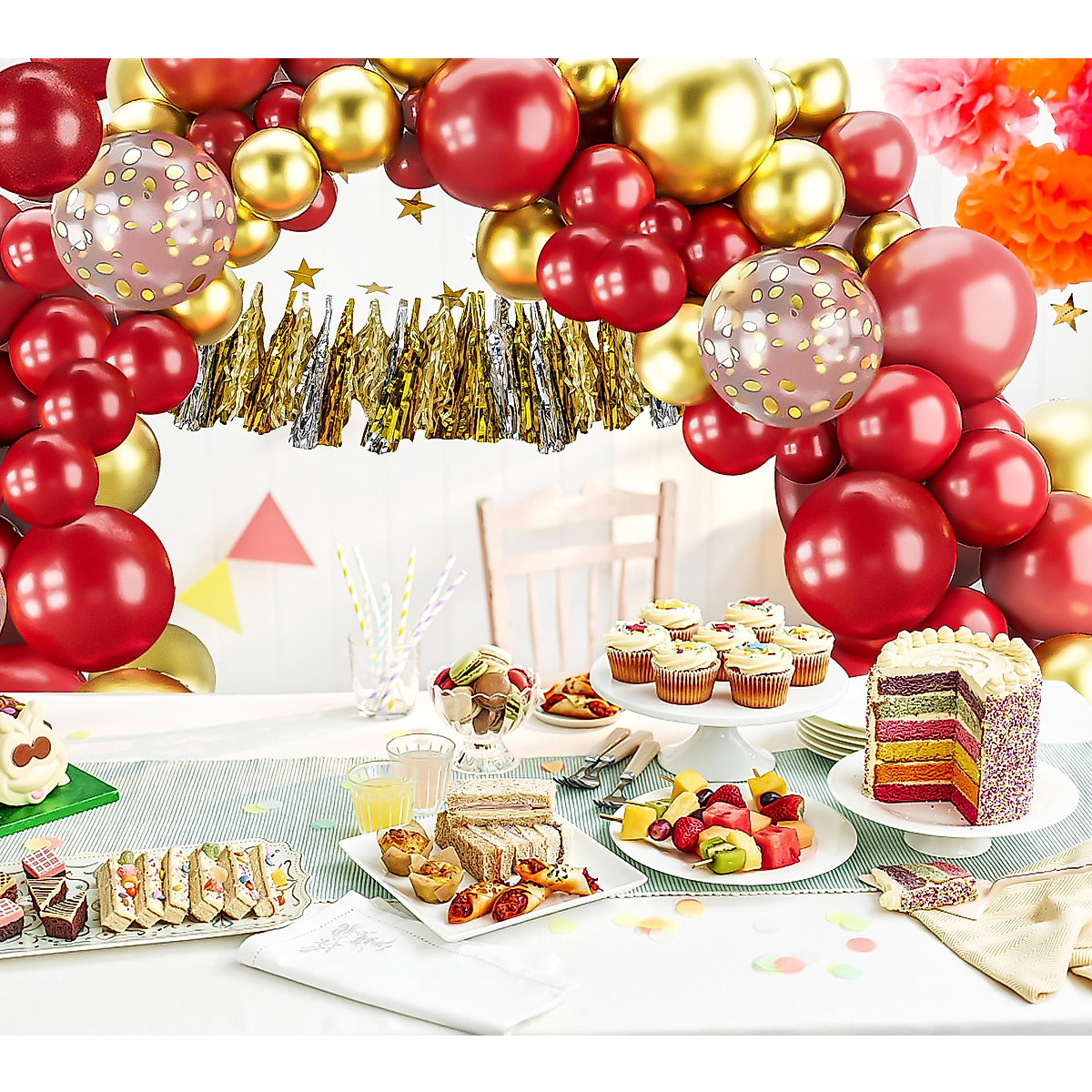 Burgundy Gold Balloons Arch Garland Kit-148Pcs Metallic Confetti Balloons for Birthdays, Anniversaries, New Years, Engagements, Weddings & Retirement Party