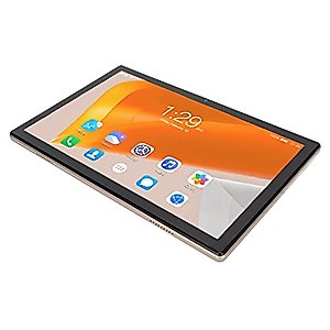 FECAMOS 2 in 1 Tablet, Gold 10.1 Inch FHD Tablet Octa Core CPU Dual SIM Dual Standby 100‑240V with Keyboard for Travel for Android 12 (US Plug)