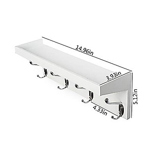 AHDECOR Entryway Floating Wall Mounted Coat Rack, Storage Hanging Shelf with 4 Durable Hangers, White, Set of 2