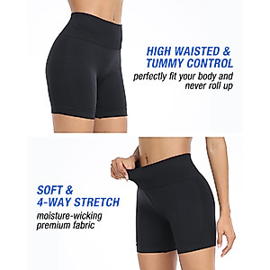 NORMOV Seamless Workout Shorts Women,High Waist Spandex Gym Shorts,Tummy Control Yoga Shorts(A,Black,M)