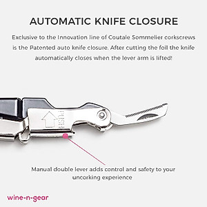Innovation Waiters Corkscrew By Coutale Sommelier - Black - French Patented Manual Double Lever Wine Bottle Opener for Bartenders and Gifts - Patented Auto Knife Closure