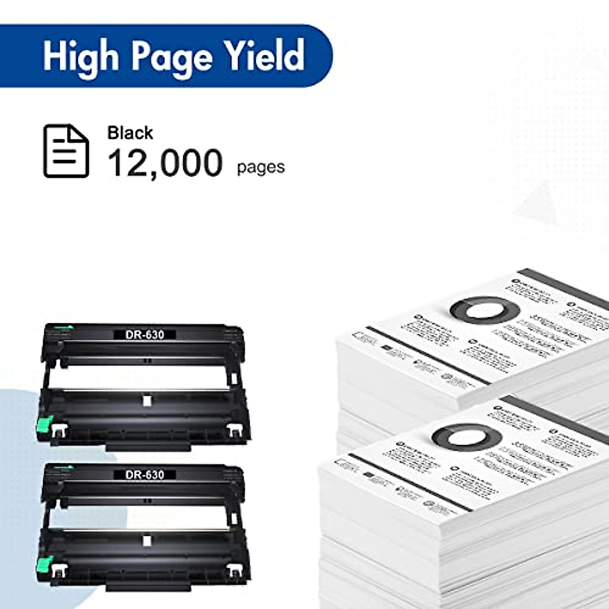 DR630 DR-630 Drum Unit 2-Pack Compatible Replacement for Brother DR630 DR-630 Drum Unit for Brother MFC-L2700DW HL-L2300D HL-L2340DW HL-L2380DW MFC-L2740DW DCP-L2540DW HL-L2305W HL-L2360DW Printer