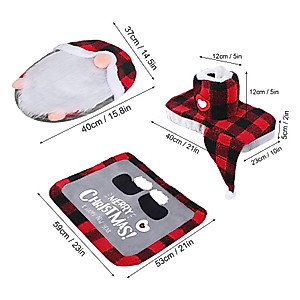 JAPIIM Christmas Toilet Seat Cover, 4pcs Christmas Bathroom Decorations, Swedish Christmas Bathroom Decor, Black Red Plaid Xcmas Decorations, Gnome Toilet Tank Cover for Christmas Bathroom Decoration