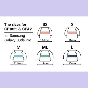 SpinFit CP1025 & CPA2 for Galaxy Buds Pro and Jabra 85T- M/S - Black - Medical Grade Silicone Patented Replacement Ear Tips and Adapters for Supreme Comfort and Sound Performance