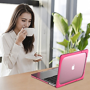 CISSOOK Heavy Duty Shockproof Case with Kickstand for MacBook Air 13 inch 2021-2018 Release Model A2337 M1 A2179 A1932 with Touch ID, Dual Layer Hard Shell, Rose Red