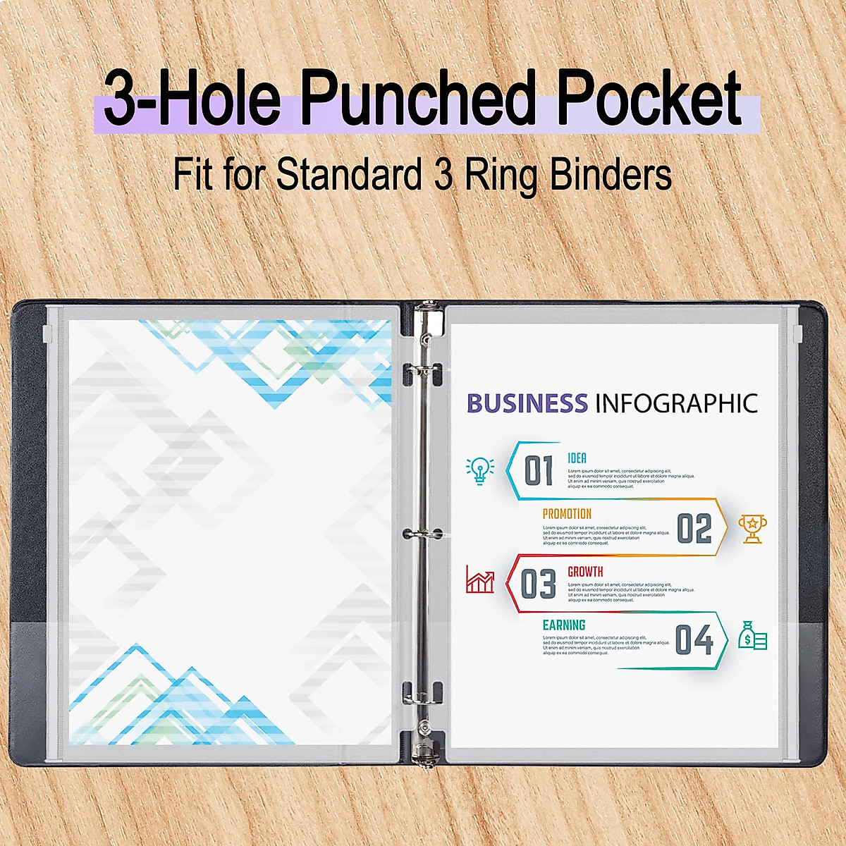 Antner 12 Pack Letter Size Binder Pockets 3 Holes Zipper Binder Folders for 3-Ring Binder, Clear PVC Loose Leaf Bag Binder Pouch Insert Pages Sheet Protectors Waterproof Document Filling Storage Bags