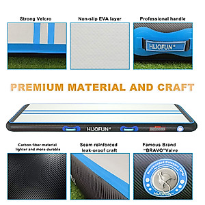 HIJOFUN Premium Air Tumble Track 20ftx3.3ftx8in Gymnastics Tumbling Mat Inflatable Tumble Track with 650W Electric Air Pump for Home Kids,Gym,Yoga,Training,Cheerleading,Outdoor,Beach,Park Blue Black