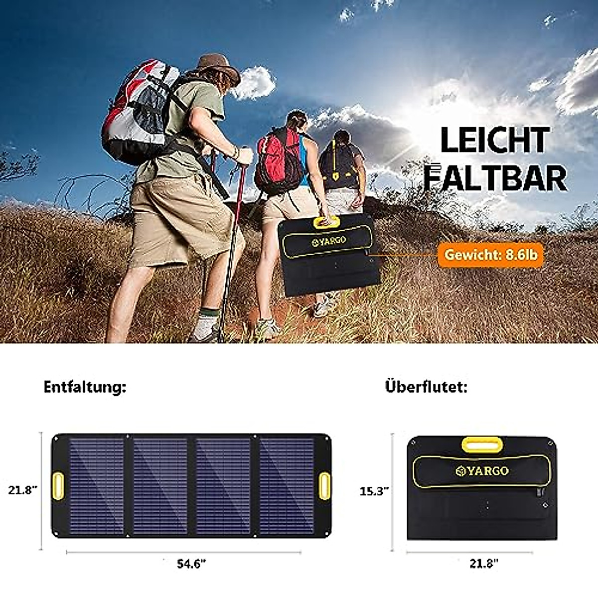 100W Portable Solar Panel Compatible with USB Devices and 12V Batteries for Outdoor Adventures, Folding Solar Panel Perfect for Camping, RV, and Emergency Power Needs (YP100)