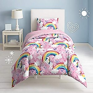 dream FACTORY Unicorn Rainbow Comforter Set, Pink, Twin