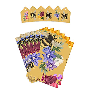 CENTRAL 23 Bee Wrapping Paper - 6 Sheets Gift Wrap - Yellow Gift Wrap Paper - Flowers Bees - For Birthday Christmas Baby Shower - Boys Girls Men Women - Comes With Fun Stickers
