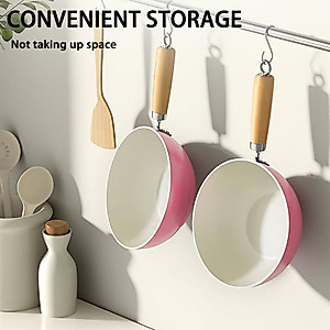 Ceramic Nonstick Frying Pan with Lid,Refined Iron Sauce Pan with Double Guide Ports and Wooden Handle, Cooking Pot Saucepan for Stove Top (Pink)