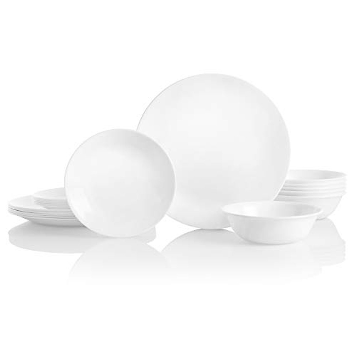 Corelle Vitrelle 18-Piece Service for 6 Dinnerware Set, Winter Frost White & Vitrelle 28-oz Soup/Cereal Bowls Set of 6, Chip & Crack Resistant Dinnerware Bowls, Winter Frost White