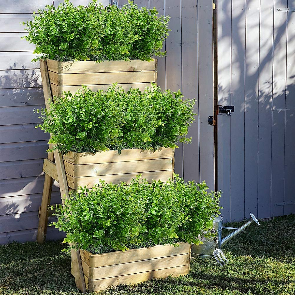 SIAMO Artificial Plants 20 Bundles,Fake Plants Decor Outdoor Hanging Plants Eucalyptus Stems Leaves Boxwood Greenery for Garden Porch Window Box Home Wedding Farmhouse Décor(Green)