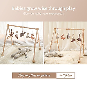 Etucdose Wooden Baby Gym with 5 Gym Toys, Detachable Wooden Play Gym Frame Activity Gym Hanging Bar Baby Toy for Activity Gym, Ages Newborn + (Jungle Animal Theme)