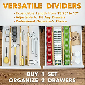 SpaceAid Bamboo Drawer Dividers with Labels, Kitchen Adjustable Drawer Organizers, Expandable Organization for Home, Office, Dressers and Bathroom, 6 Dividers (13.25-17 in)
