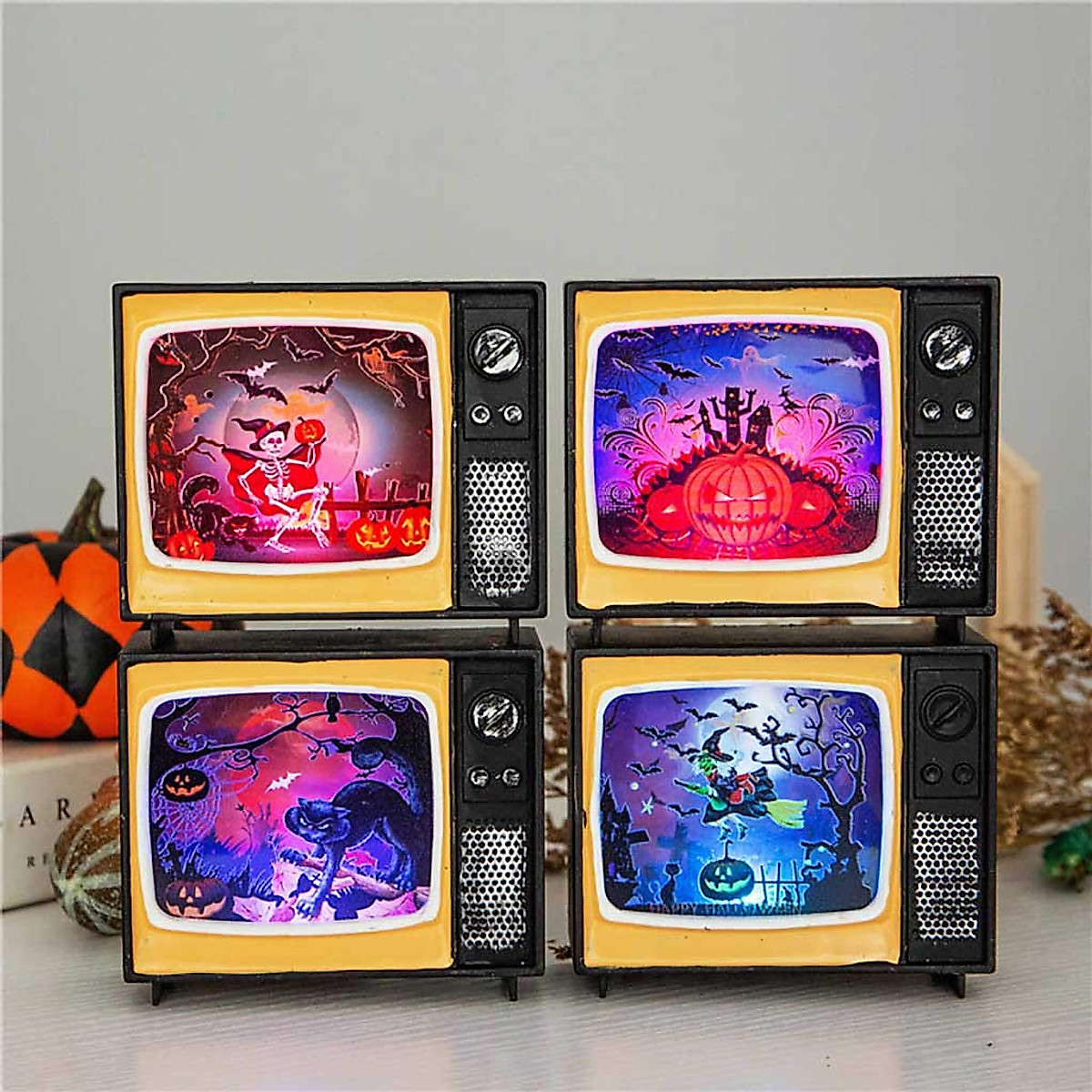 CCOOfhhc Halloween Pumpkin Lights Ornament Television Light Hanging Retro Toy LED Lights for Indoor Outdoor Party Ideas