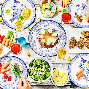 HSPAIDYP 50Pcs Floral Blue & White Flower Party Supplies Blue and White Paper Plates Set 9" Floral Plates 7" Blue White Floral Plates for Bridal Shower Wedding Tea Party Floral Party Decor