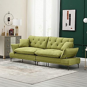 CDBBIB 102'' Convertible Futon Sofa Bed, Linen Sofa with Metal Feet,Mid Century Modern Couch.Futon Couch Small Space, Suitable for Living Room,Bedroom, Apartment.(Olive)