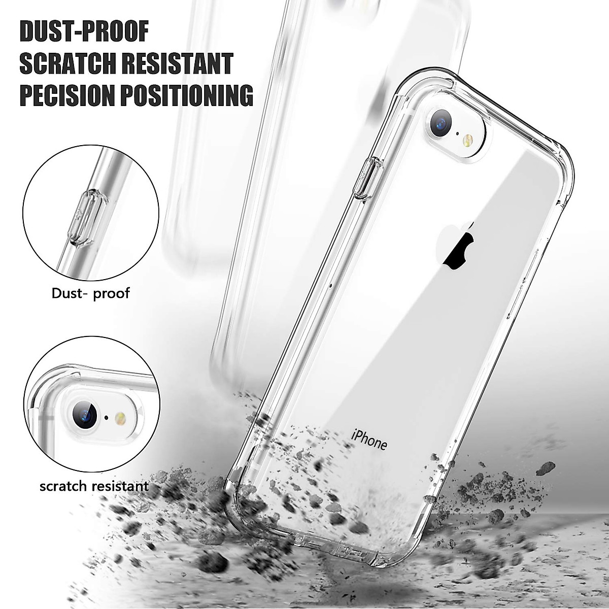 SKYLMW iPhone SE 2022/2020 Case, iPhone 7 Case, iPhone 8 Cover, Built-in Screen Protector Shockproof Dual Layer Protective Hard Plastic & Soft TPU Phone Cases for iPhone SE 4.7 inch, Clear