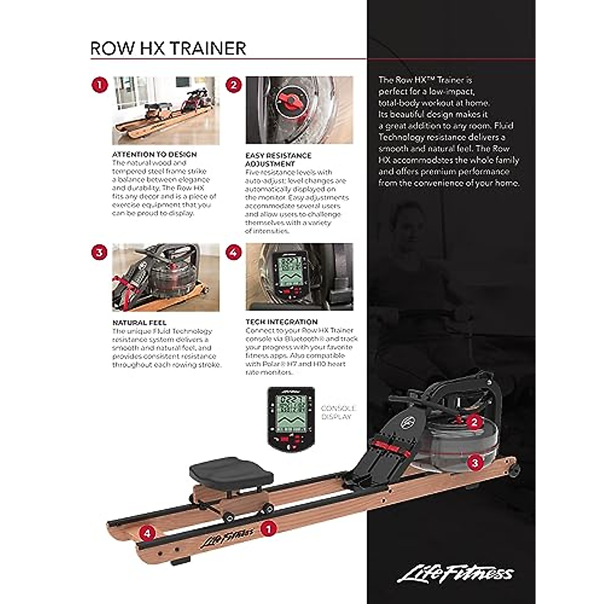 Life Fitness Row HX Trainer for Indoor Rowing Workout