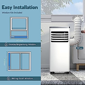 R.W.FLAME 10,000BTU Portable Air Conditioner for Room Up to 450 Sq.Ft,with Dehumidifier & Fan,Standing Air Conditioner for Room,Portable AC unit with Remote Control & Window Kit,LED Display