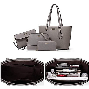 Shoulder Bags Women Fashion Leather Handbags Tote Bag Shoulder Bag Top Handle Satchel Purse Set 4pcs By ZZYY (Color : Grey)