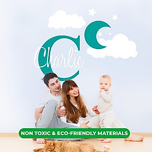 e-Graphic Design Inc Clouds Wall Decals Moon and Stars I Custom Name for Your Baby Room Decor I Personalized Moon, Wall Decor I Mural Wall Decal for Home Children's Bedroom (Wide 22" x 17" Height)