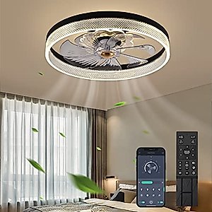 Fszdorj 2023 Upgraded Ceiling Fan F093 Black Ceiling Fans with Lights App & Remote Control, Timing & 3 Led Color Led Ceiling Fan, 6 Wind Speeds Modern Ceiling Fan for Bedroom, Living Room, Small Room