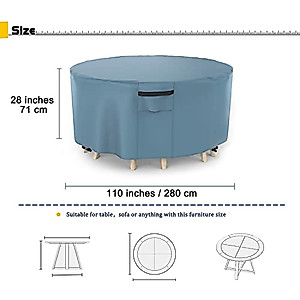 MUTUSHI Round Patio Furniture Covers Waterproof, 110" Dia x 28" H, Outdoor Furniture Cover, Heavy Duty Patio Covers for Table and Chairs, Round Outdoor Dining Set Cover -Twilight Blue