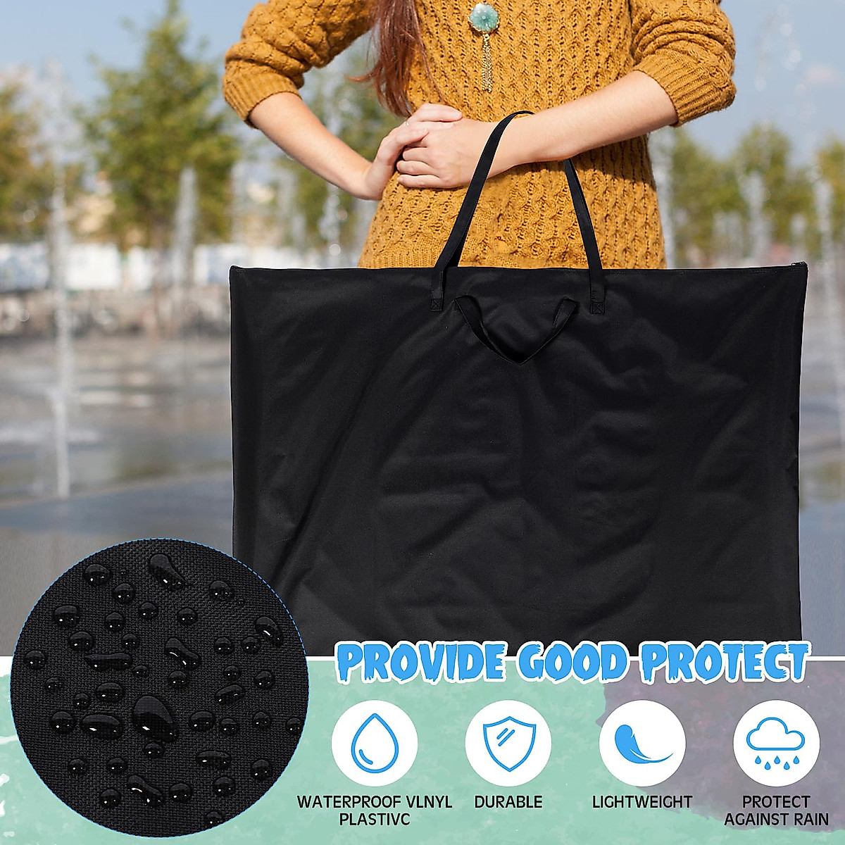 Abbylike 48 x 36 Inch Art Portfolio Bag Large Size Art Supply Bag with Nylon Shoulder Poster Board Storage Bag Waterproof Poster Carrying Case Tote Painting Sketch Bag for Art Work(Black, 1 Pcs)