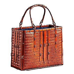 Womens Woven Bamboo Tote Bag Straw Clutch Bags Big Size Straw Bag Satchel Purses