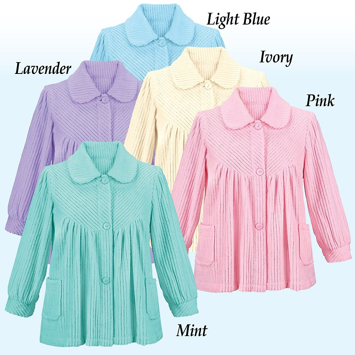 Collections Etc Women's Soft Fleece Button Down Night Shirt with Pockets - Comfy Flattering Fit Over Pajamas or Nightgown, Light Blue, Medium